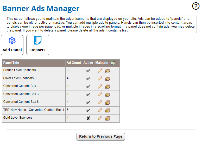 Managing Ad Panels – ClubExpress Help Center