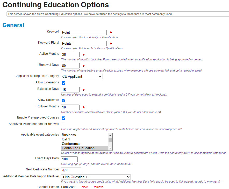 Configuring Continuing Education Module Options – ClubExpress Help Center
