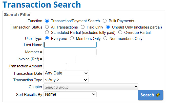 Searching for Transactions and Payments – ClubExpress Help Center